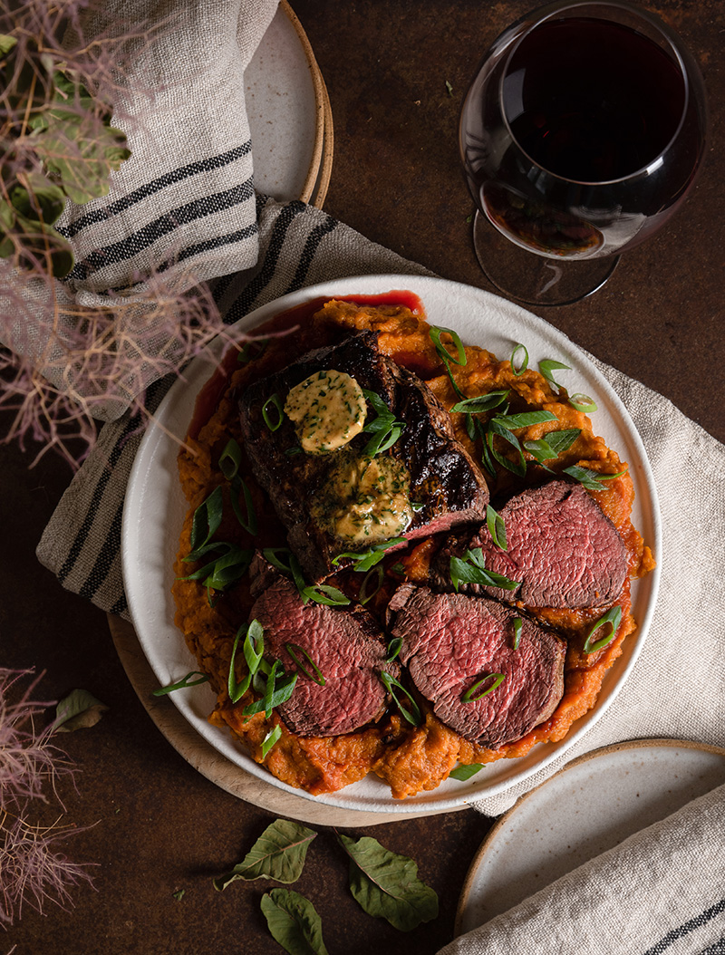 Whole eye fillet with pumpkin miso mash and herb butter - Greenlea ...