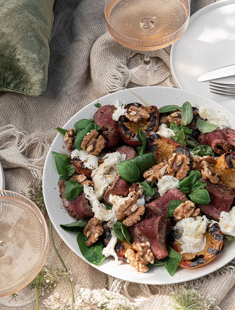 Grilled Peach and Venison Short Loin Salad - Greenlea Butcher Shop